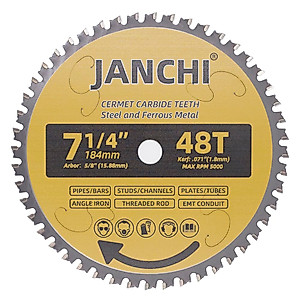 7-1/4 Inch 48T Cermet Carbide Circular Saw Blade for Dry Cuts Variety of Mild Steel Profiles Pipe,Steel Studs,Channel,Angle Iron,Plates,Bars,Tubes,EMT Conduit,Thread Rod with 5/8" Arbor
