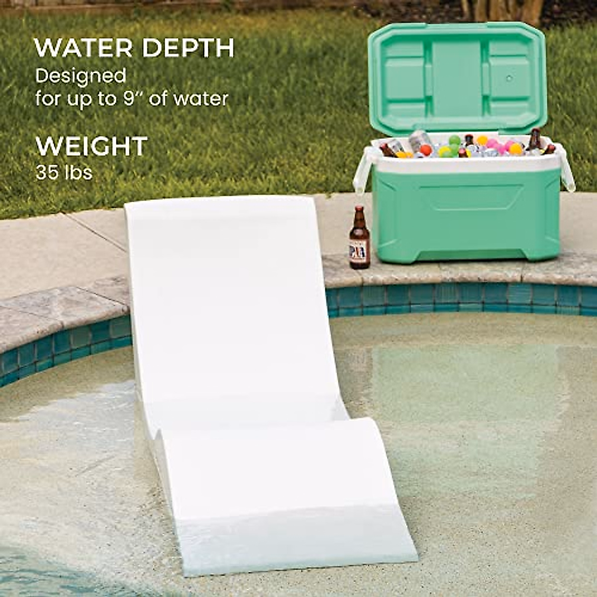 Aqua Outdoors - in-Pool Chaise Lounger - Inside Pool & Sun Shelf Lounge Chair - Designed for Water Depths Up to 9” - Compatible with All Pool Types - Poolside & Sun Deck Tanning - Classic White