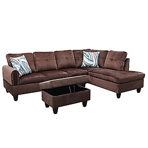EMKK Sectional Sofa Couches for Living Room, Upholstered 4 Seat L-Shaped Sofa&Couch with Flannel Fabric and Chaises for Apartment, Office