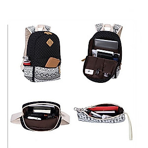 Canvas Dot Backpack Cute Lightweight Teen Girls Backpacks School Shoulder Bags Backpack 4pcs