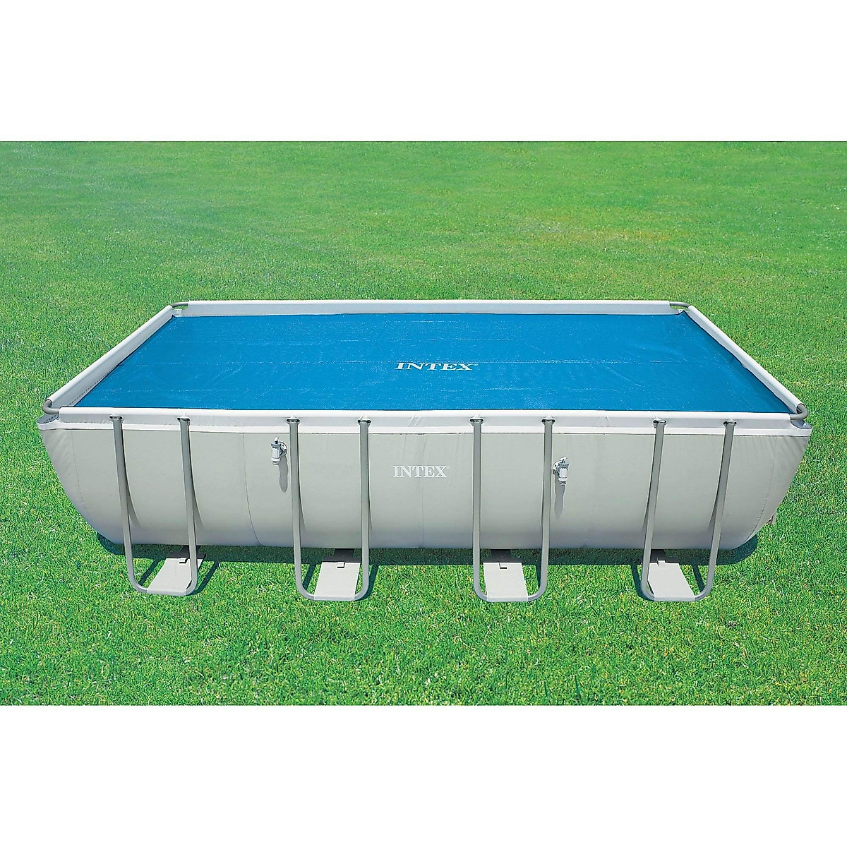 Intex Rectangular Solar Frame Set Swimming Pool Cover with Heat Retention, Easy Installation, and Own Carry Bag for Pools, Blue