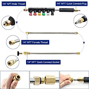 LadyRosian 9pcs Pressure Washer Wand Extension - 10ft Replacement Lance with 6 Spray Nozzle Tips - 1/4''Quick Connect, 45° 90° Curved Rod, 4000PSI