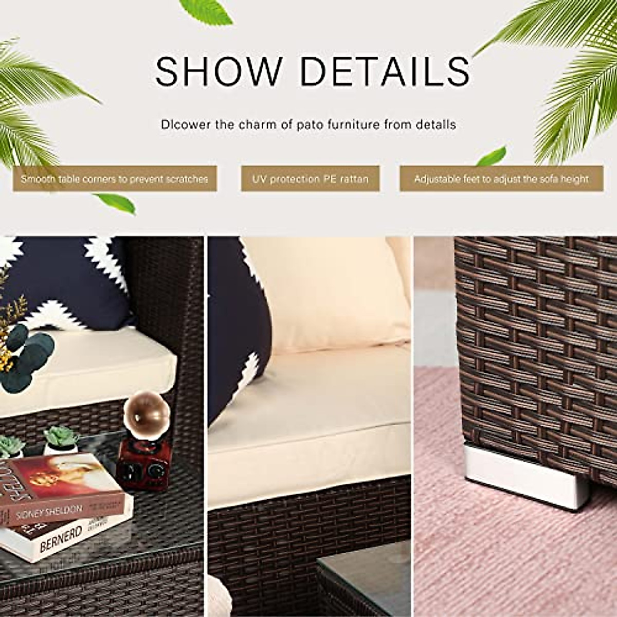 PAOLFOX 5 Piece Patio Furniture Sets,Patio Conversation Sets,Wicker Patio Furniture,Rattan Outdoor Furniture,Patio Sofa,Deck Furniture Brown/Beige