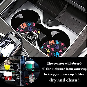 LHYDAOOQ Dog Paw Print Car Coasters, Car Coasters for Cup Holders 2 Pack Paw Print Car Insert Coasters, Car Cup Holder Coasters 2.75 Inch, Car Coasters for Women.