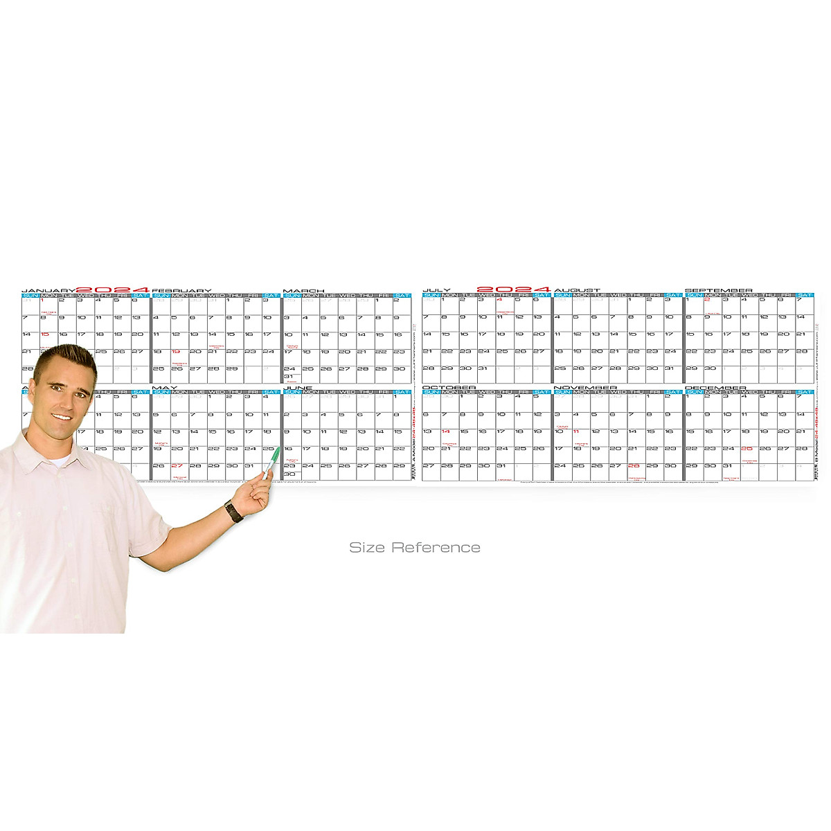 JJH Planners - Laminated - 48" x 48" Jumbo 2024 Wall Calendar - 2 Part 12 Month Yearly Annual Planner (24-48x48)