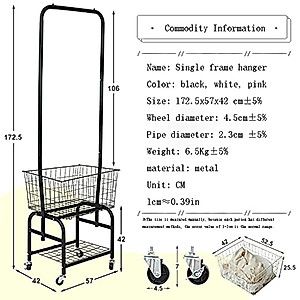 DZWYC Coat Rack Clothes Stand with Mesh Bottom Shelf Multi-Functional Clothes Rack on Wheels Metal Garment Rack with Mesh Storage Baskets Clothes Storage (Color : Black)