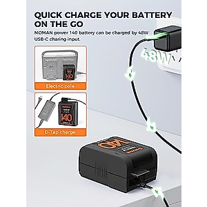 Moman V Mount Battery, Power 140 V-Lock Battery 140Wh/9700mAh with D-Tap&65W USB-C Outputs Compatible with Red Komodo & Canon C300 Cameras & Aputure 200D 200X Video Light, V-Mount-Battery-VLock-USB
