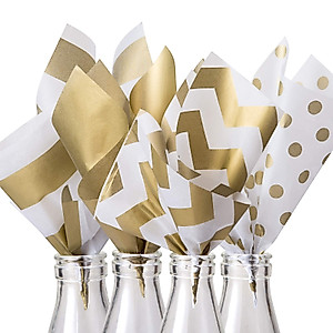 Naler 300 Sheets Metallic Tissue Paper Bulk Metallic Gold Gift Wrapping Tissue Paper for Gift Bags DIY Crafts Christmas Birthday Wedding Party Favors Decoration Flower Pom Pom, 8"X12"