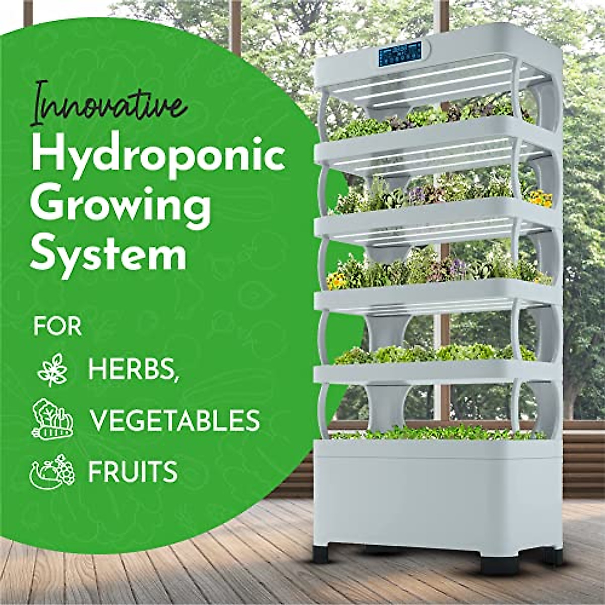 Nutraponics Hydroponics System for Herbs, Fruits, & Vegetables – Hydroponic Growing System with Automated LED Grow Lights – Vertical Farming for Indoor Tower Garden – 72 Planters and 82 Seeding Sites