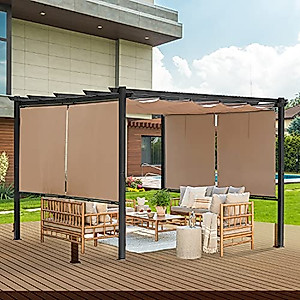 Aoodor 12 x 12 FT Outdoor Pergola with Retractable Canopy, Aluminum Frame, 2 Sides Patio Sun Shade Shelter for Backyard, Deck - Dark Brown