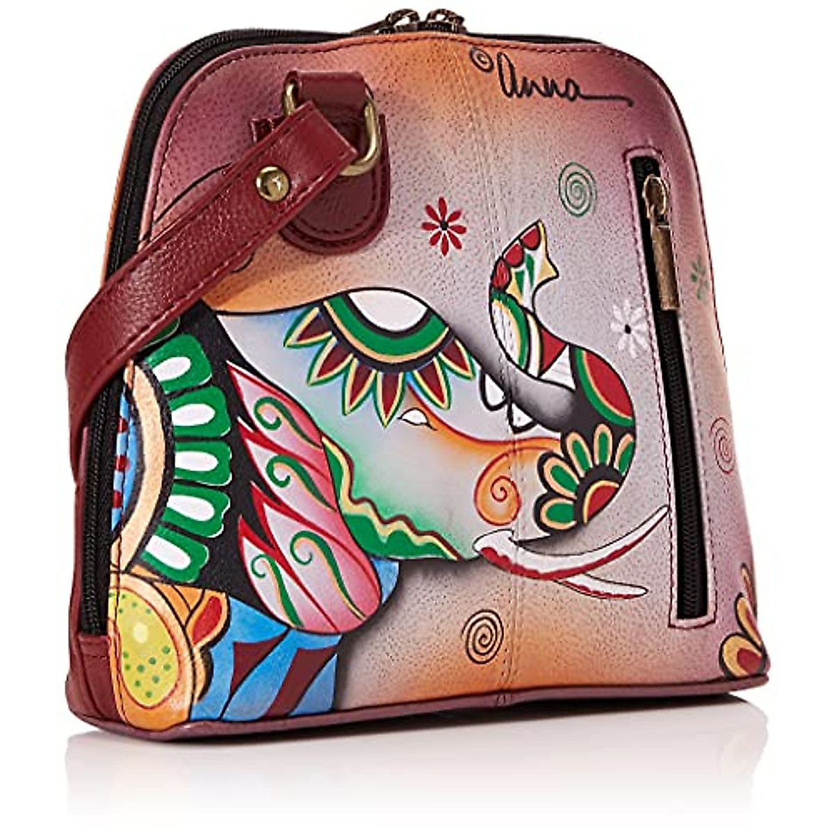 Anna by Anuschka Leather Small Multi Compartment Zip-Around Organizer, Retro Elephant