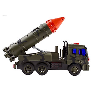 WolVolk Friction Powered Launcher Fighter Military Truck - Pull Back Missile Carrier Army Vehicle w/Lights & Sounds - Pretend War & Action Toy for Kids