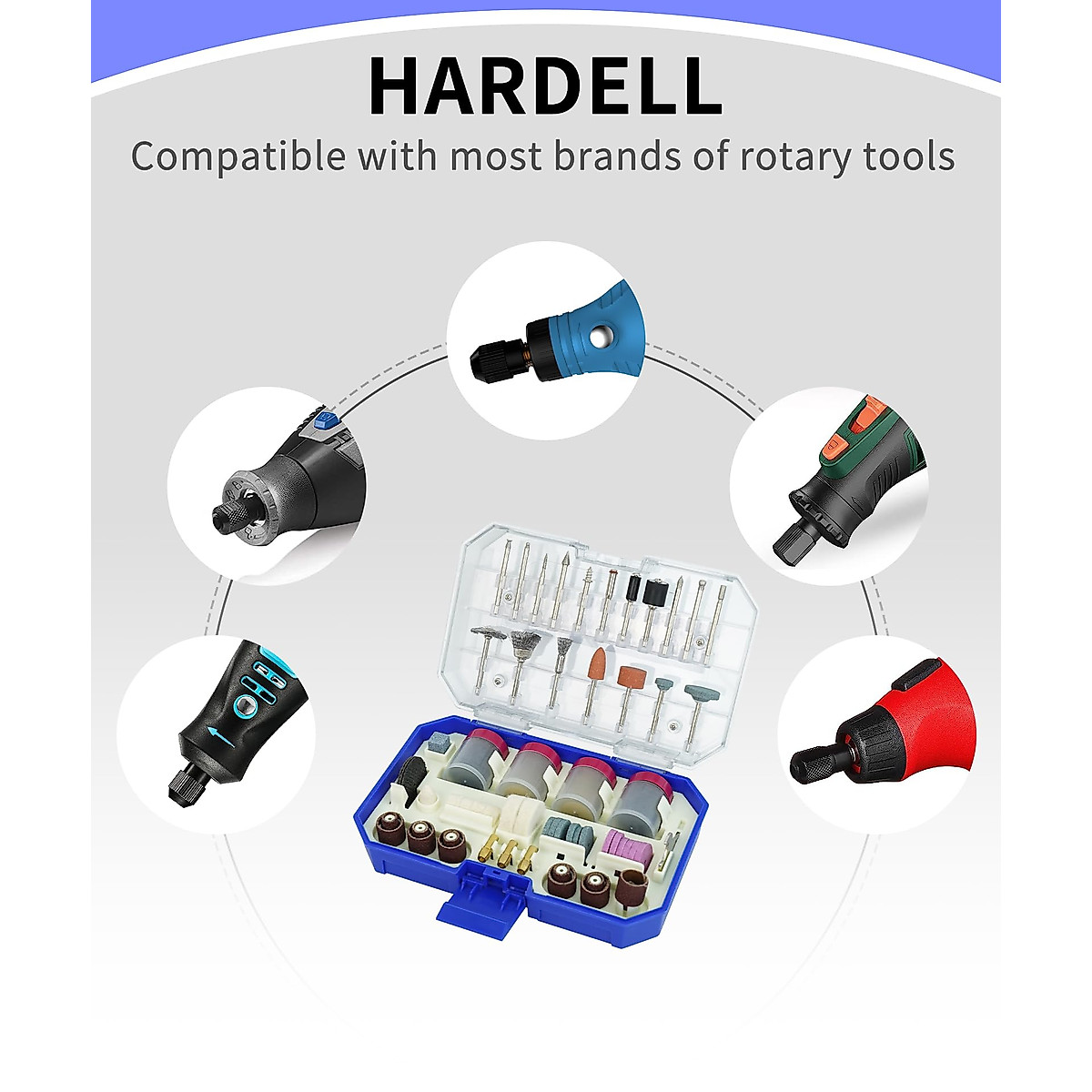 HARDELL Rotary Tool Accessories, 227pcs Power Rotary Tool Accessories Kit, 1/8"(3.2mm) Diameter Shanks, Universal Fitment for Easy Cutting, Polishing, Sanding, Carving, Grinding, Engraving