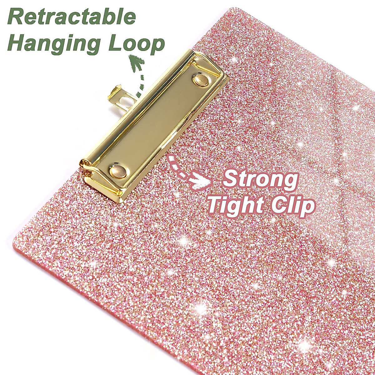 Rimilak Acrylic Glitter Clipboards, Sparkly Board with Low Profile Gold Clip, Designed for Classroom School and Office Use, A4 Letter Size 9 x 12.5 in, Rose Gold