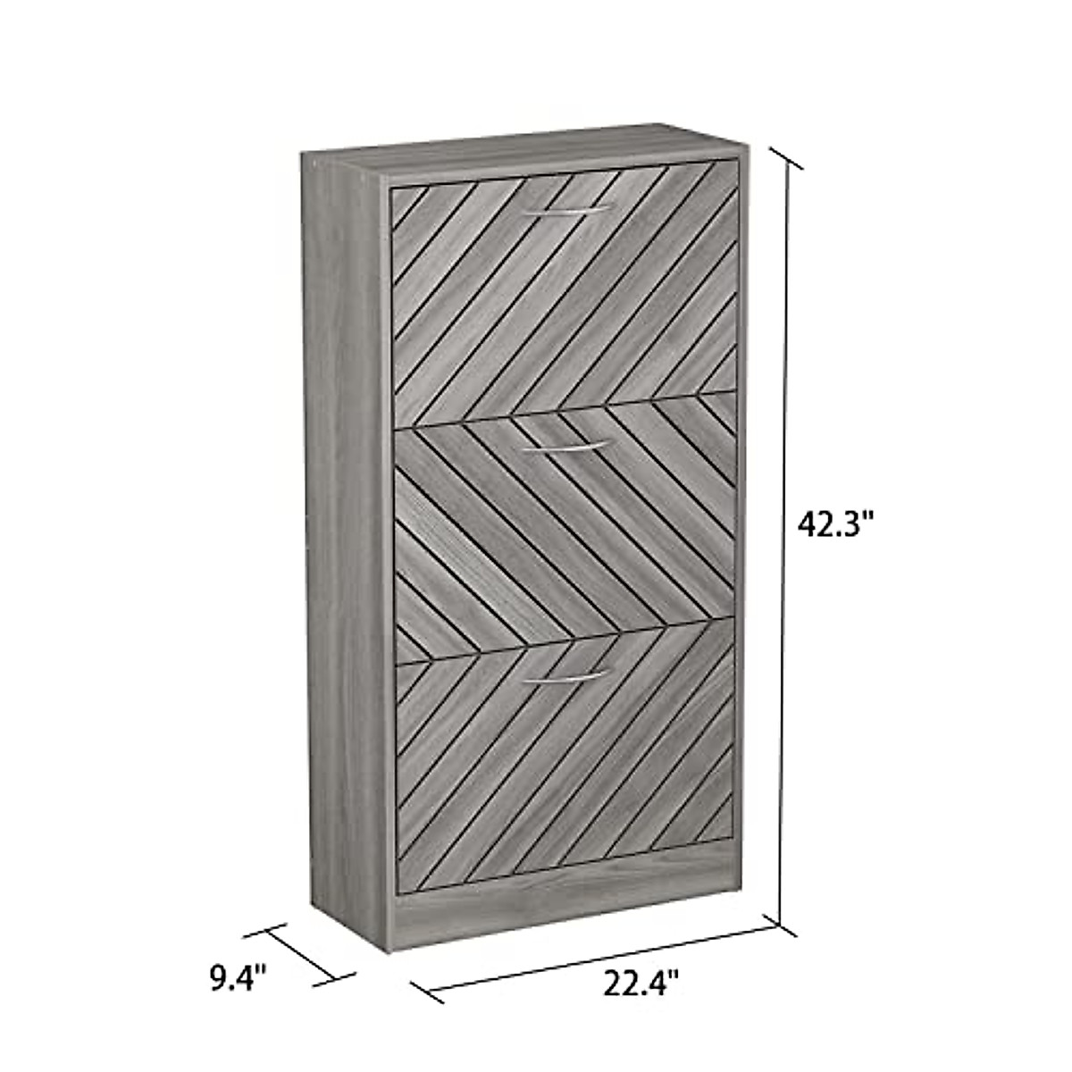 Homsee Modern Shoe Storage Cabinet with 3 Flip Drawers & Twill Louver Doors, Wood 3-Tier Shoe Rack Storage Organizer for Entryway, Hallway & Bedroom, Grey (22.4”L x 9.4”W x 42.3”H)