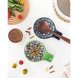 Ceramic Spoon Rest for Stove Top, Large Spoon Holder for Kitchen Counter, Cooking Utensil Rest for Ladle, Spatula, Tongs, Housewarming Gifts Set of 6 - Bohemian Style