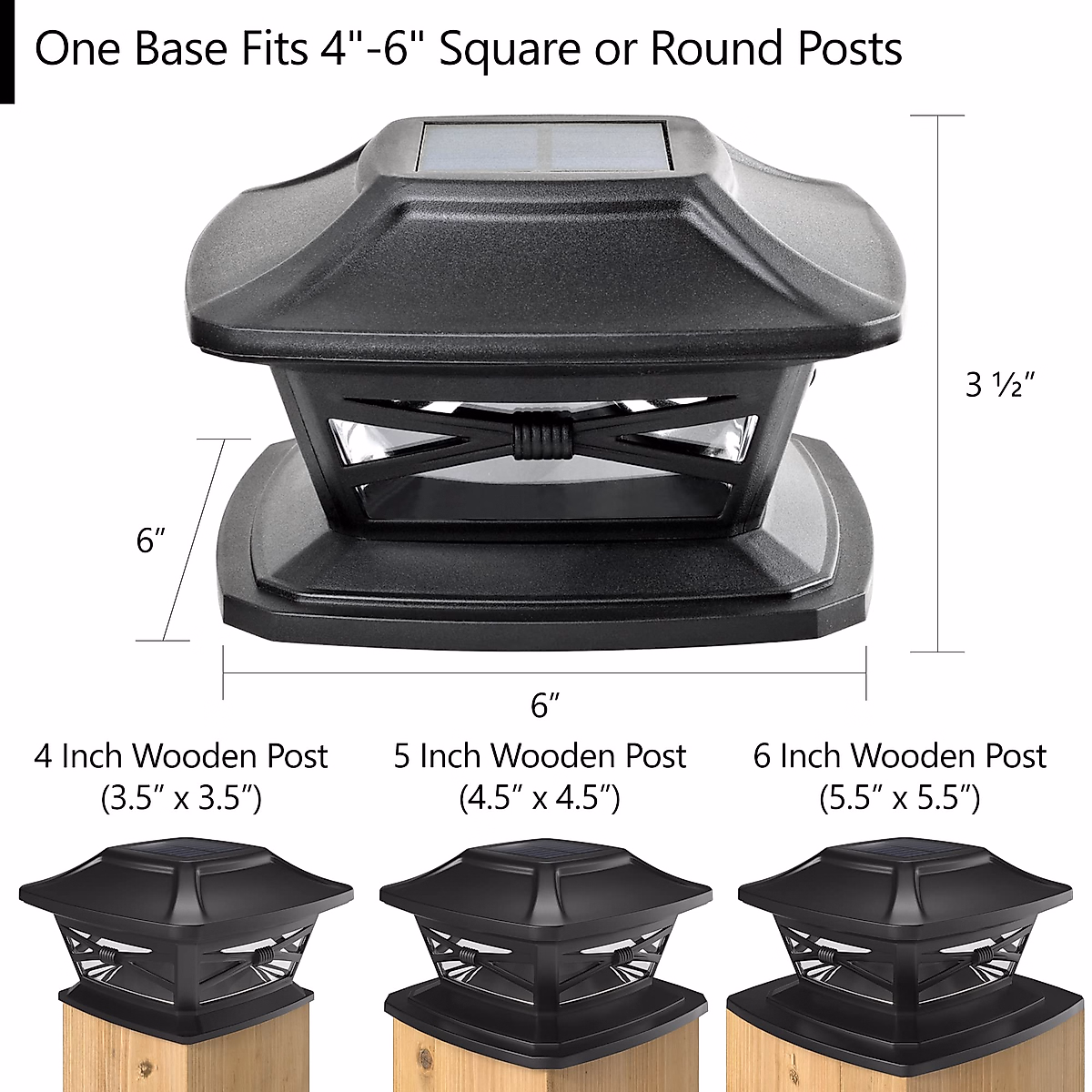 Davinci Lighting Flexfit Solar Outdoor Post Cap Lights - Includes Bases for 4x4 5x5 6x6 Wooden Posts - Bright LED Light - Slate Black (2 Pack)