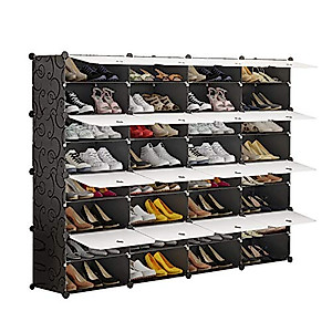 KOUSI Portable Shoe Rack Organizer 64 Pair Tower Shelf Storage Cabinet Stand Expandable for Heels, Boots, Slippers， 8 Tier Black