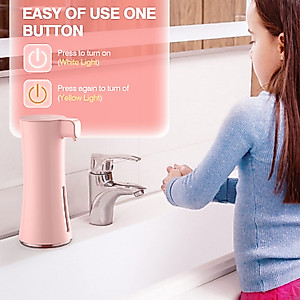 Foaming Soap Dispenser, Elbwenly 12oz/350ml Touchless Automatic Soap Dispenser, Battery Operated Hands-Free Soap Dispenser for Kitchen, Bathroom-Pink