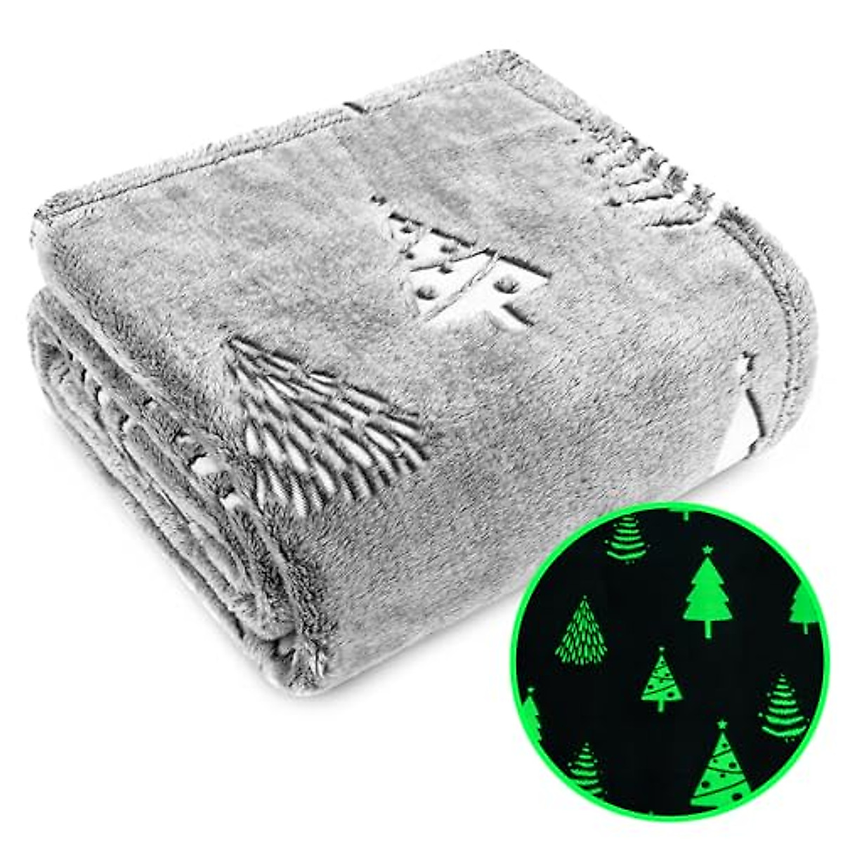PAVILIA Glow in The Dark Blanket, Christmas Tree Gift for Girls Boys, Toy Blanket for 1 2 3 4 5 6 7 8 9 10 Year Old, Soft Plush Fleece Kids Gift Blanket for Birthday, Christmas, Room Decor, 50x60