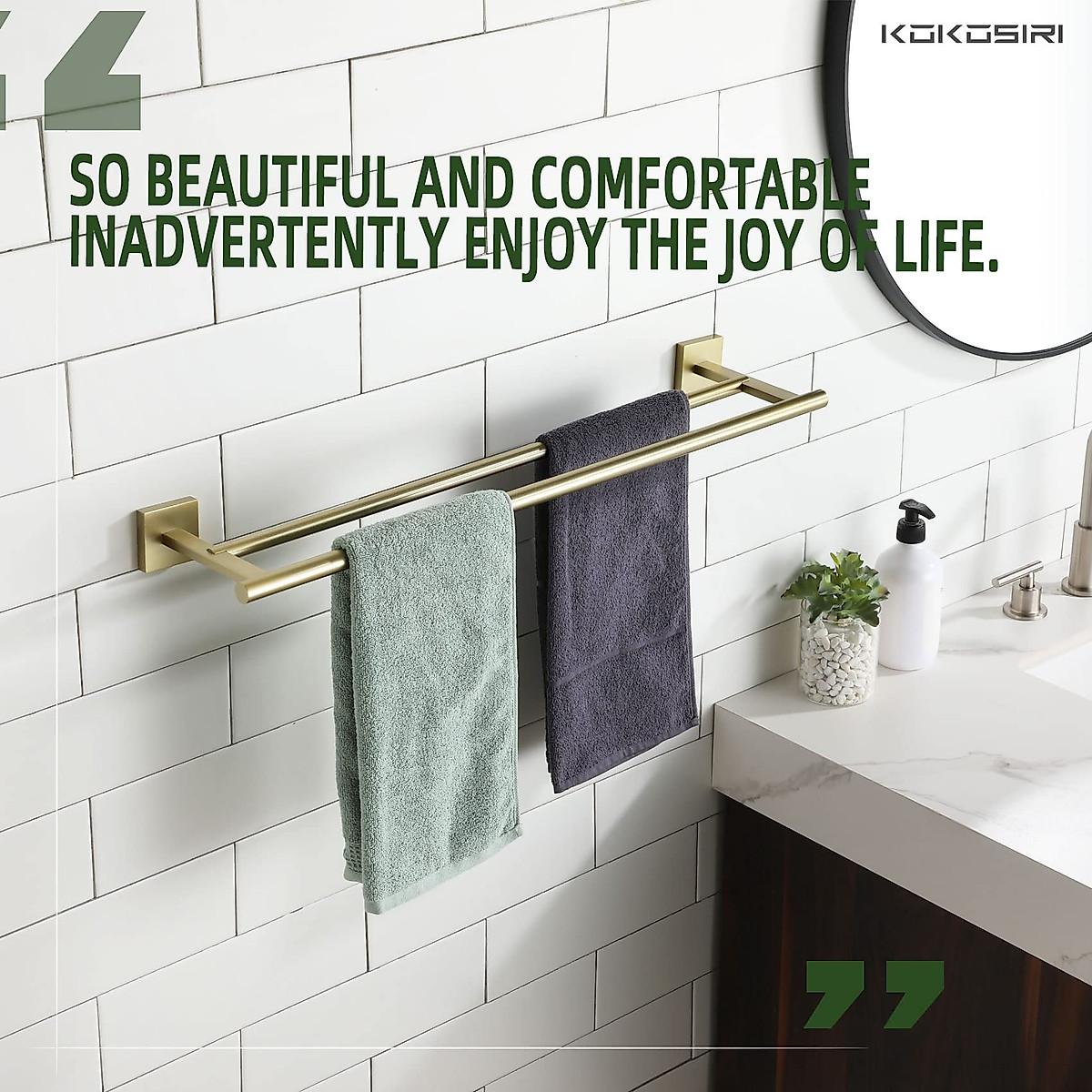 KOKOSIRI Bathroom Towel Bars Double Bath Towel Holders for Toilet Kitchen Cabinet Wall Mount 24 Inch Brushed Gold Stainless Steel B5005BG-L24