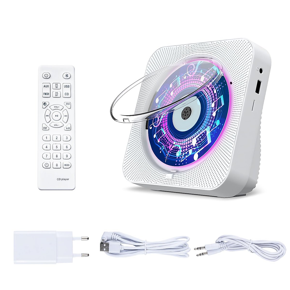 Gueray CD Player with Speakers Bluetooth Desktop CD Players for Home Radio CD Player with Remote Control HiFi Speakers Dust Cover LED Screen Timer Supports AUX USB TF Card Playback