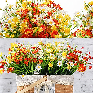 WILLBOND 12 Pieces Faux Flowers Faux Daisy Wildflowers Greenery Shrubs Plants for Home Outdoor Wedding Decoration Farmhouse Outside Garden Planter Decor