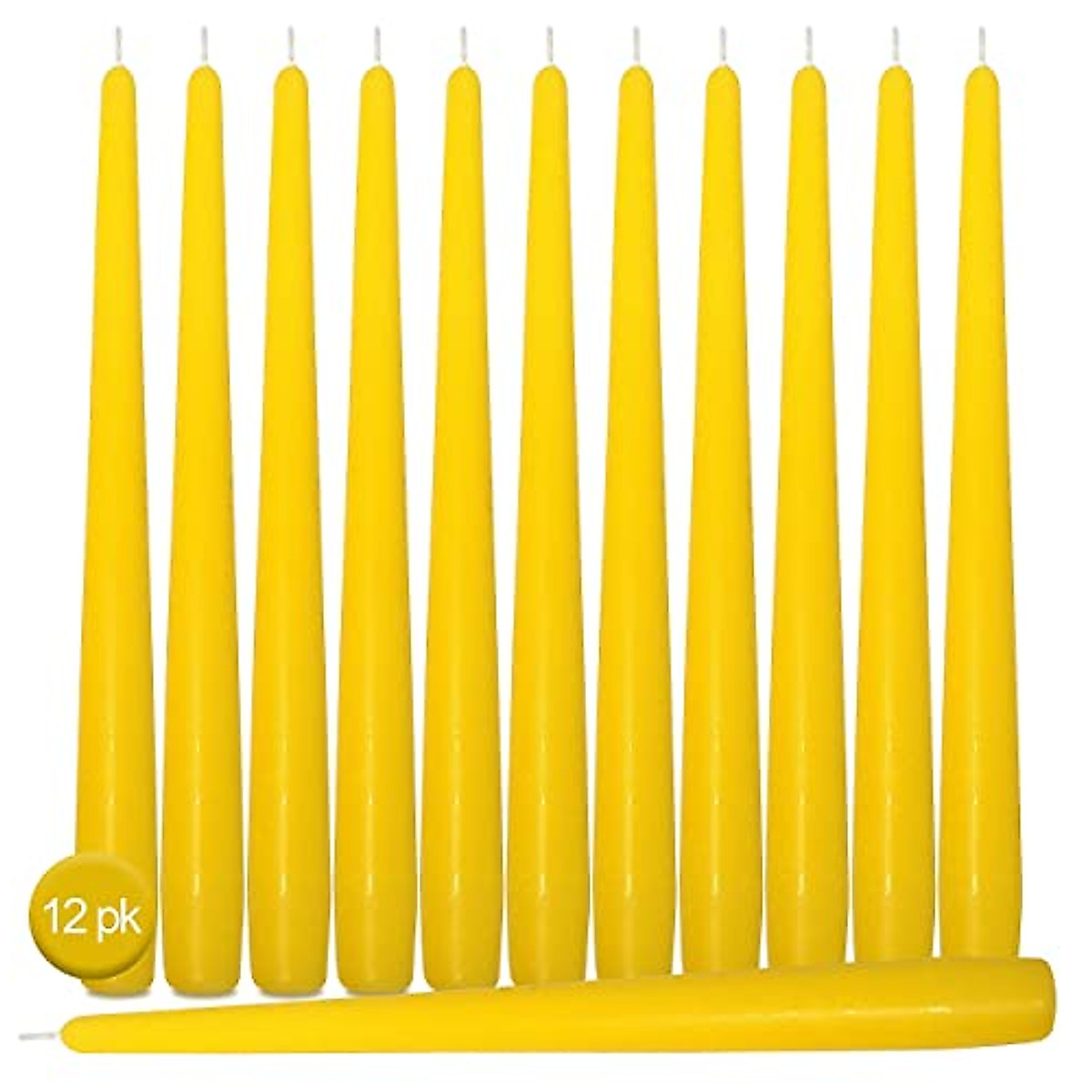Hyoola Tall Taper Candles - 10 Inch Yellow Unscented Dripless Taper Candles - 8 Hour Burn Time - 12 Pack