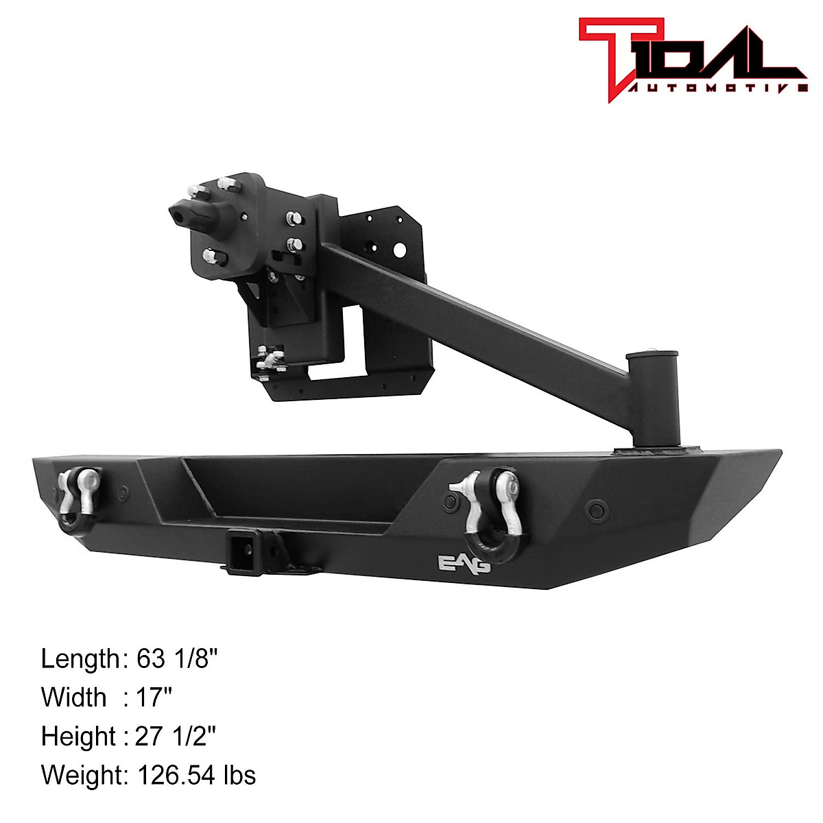 Tidal Steel Rear Bumper with Tire Carrier and Linkage Fit for 18-22 Wrangler JL