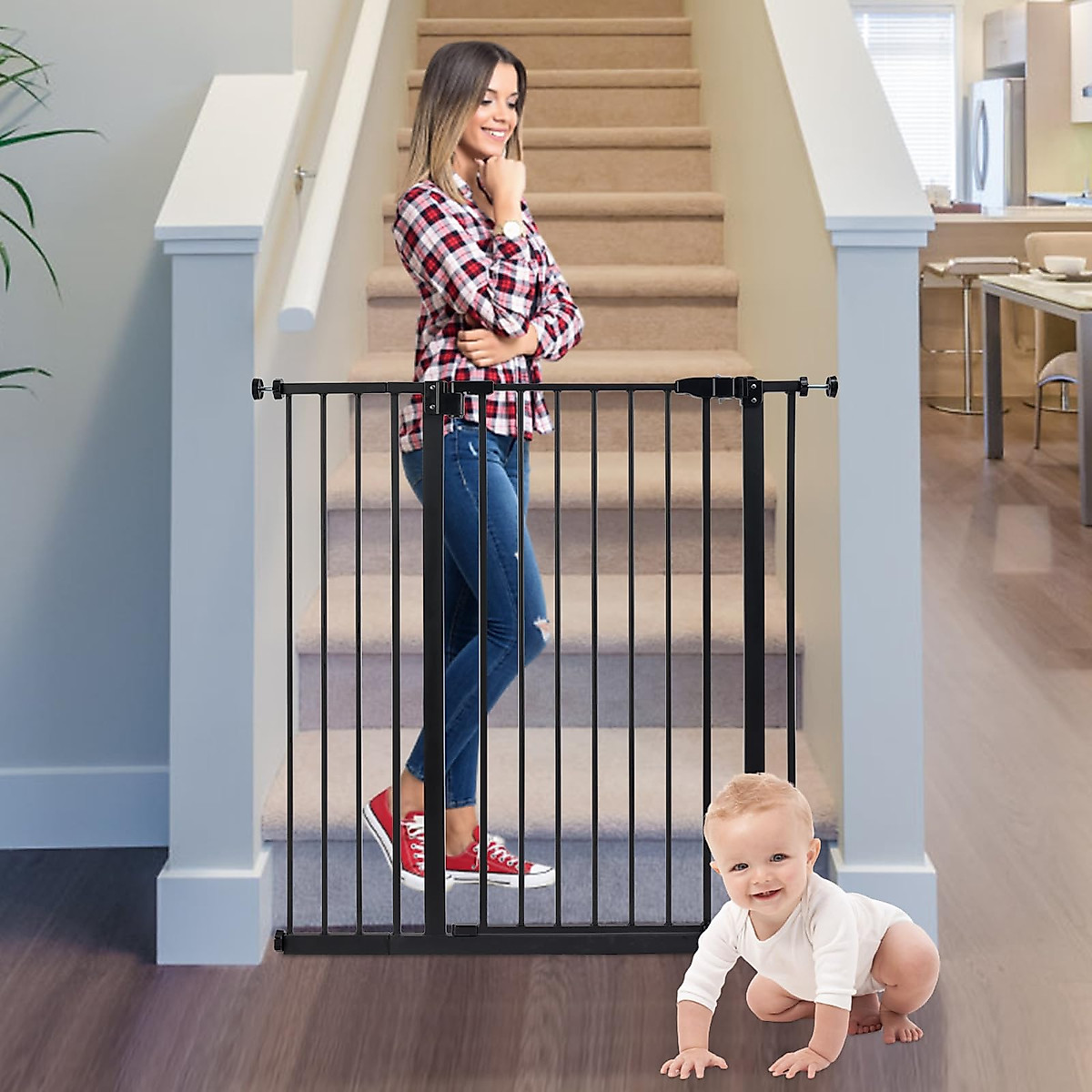 Kinfant 41" Extra Tall Baby Gate - 41 Inch Pet Gate Includes 6-Inch Extension Kit & Pressure Mount Kit, Auto Close Baby Gates for Toddler and Pet