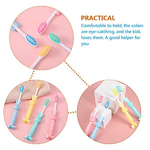 Healifty Kids Toothbrush Cartoon Bamboo Charcoal Soft Hair Silicone Cute Cleaning Teeth Brush Set Handle Children Teeth Cleaning Brushes for Boys and Girls 4pcs (4 Colors)