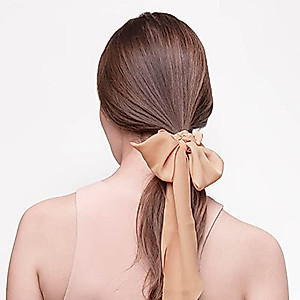 Kitsch Stylish Hair Accessories - No Damage Ribbon Scrunchies with Bows | Hair Ties for Teens and Women | Scarf Ponytail Holders (Terracotta)