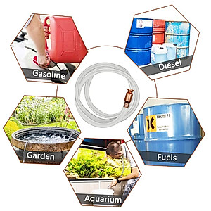 Tezam Gas Siphon Hose Pump Shaker Siphon for Gasoline Fuel Water Transfer Safe Multi-Purpose Self Priming Pump 6 Foot High Grade Hose 1/2" Valve