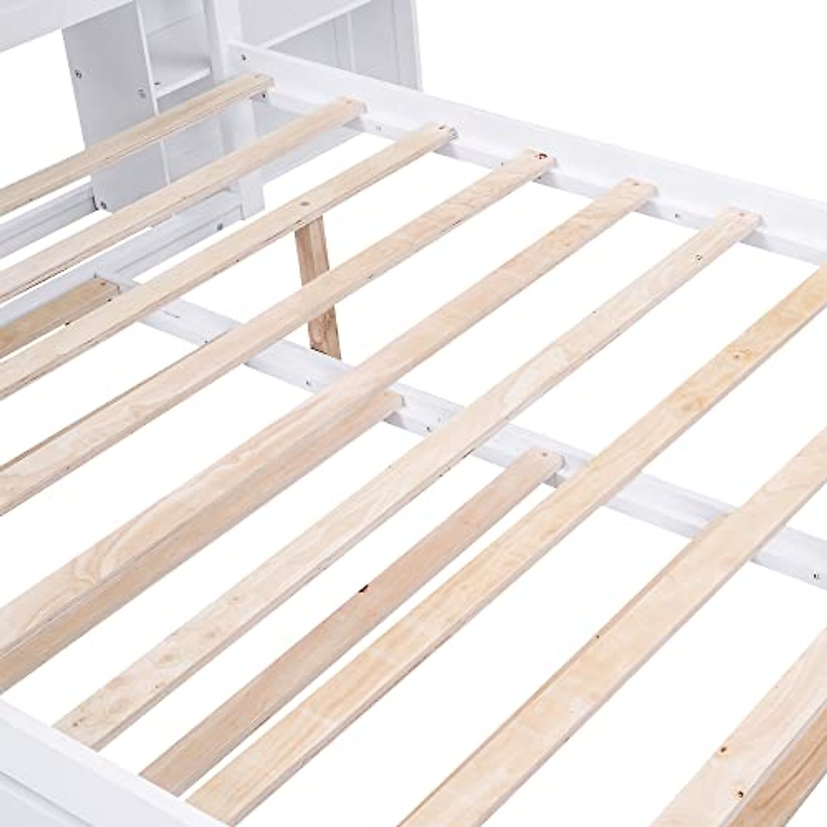 BIADNBZ Full Size Storage Bed Frame with Pull Out Shelves and Twin Trundle, Wooden Versatile Platform Bedframe w/Headboard, for Kids Teens Adults Bedroom, White