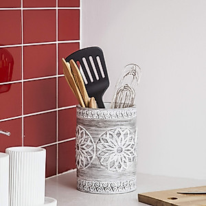 BINO Kitchen Utensil Holder for Countertop, Grey Sunflower - Utensil Caddy countertop utensil holder Utensil Crocks for kitchen Cooking Utensil Holder Kitchen Utensils Holder Spatula Holder