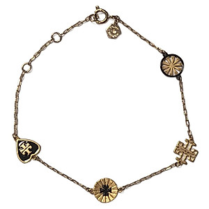 Tory Burch 136016 Britten Rolled Brass Black Accent Enamel Women's Charm Bracelet
