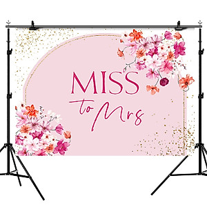 Rsuuinu Miss to Mrs Bridal Shower Backdrop Pink Flowers Golden Dots Photography Background Wedding Bride to Be Cake Table Party Decorations Banner Supplies Favors Photo Booth Studio Props 7x5ft