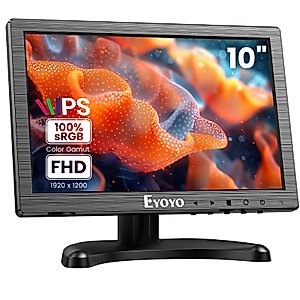 Eyoyo 10 inch Monitor HDMI LCD Monitor 1920x1200 16:10 IPS Screen Display with BNC VGA AV Output for CCTV DVD PC Laptop DVR Built-in Loudspeakers