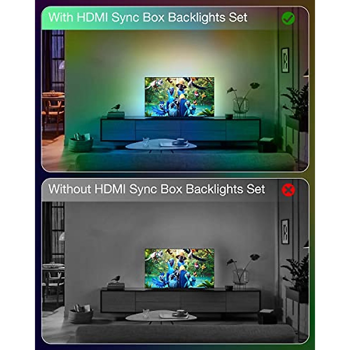 Aubess HDMI 2.0 Sync Box & TV Neon Rope Backlight Kit, WiFi Immersion TV LED Backlights That Compatible with Alexa & Google Assistant for 65" TVs. Fancy Sync Box LED Lights That Sync with TV Picture