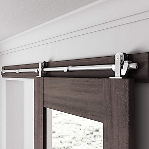 SMARTSTANDARD 6 Feet Top Mount Sliding Hardware Kit with 12'' Pull and Flush Handle Set and Adjustable U Shape Barn Door Floor Guide