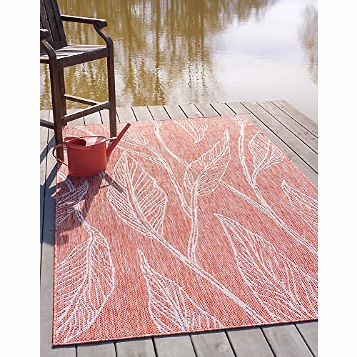 Unique Loom Outdoor Botanical Collection Area Rug - Leaf (7' 1" x 10' Rectangle, Rust Red/ Gray)