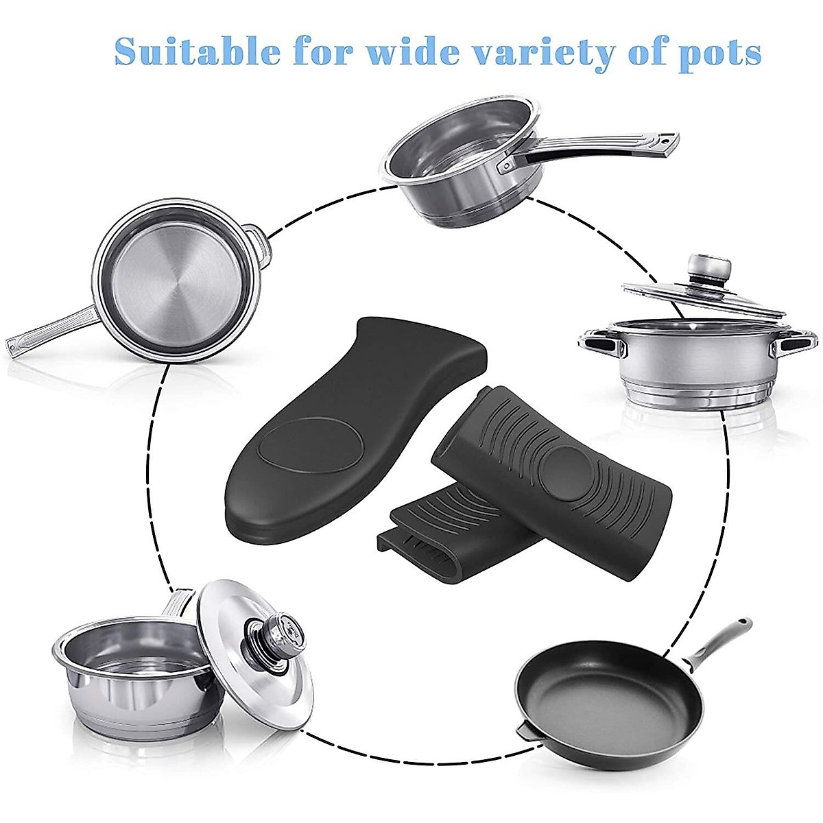 4 Pack Silicone Hot Skillet Handle Holder and Pot Holders Cover Sleeve, Heat Resistant Cast Iron Potholder Protectors Grip, Anti-Spill Non-Slip Cookware Handles for Pans,Oven
