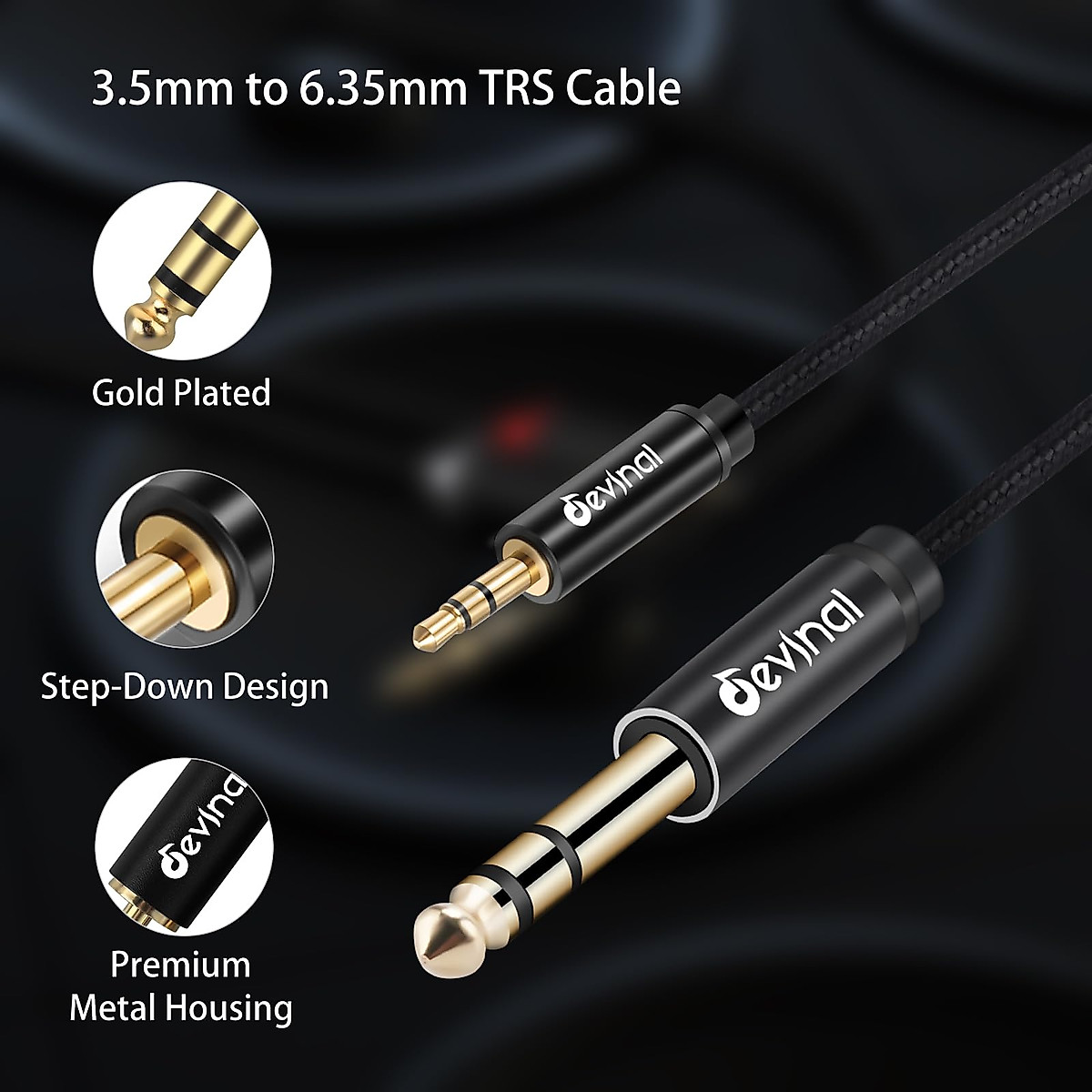 Devinal 1/8 to 1/4 Stereo Cable, 6.35mm to 3.5mm TRS Audio Path Cord, Interconnect Adapter Lead with Extra Durable Nylon Braid Gold Plated 10 Feet