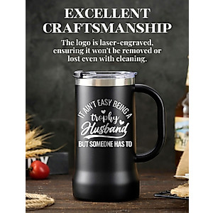 Onebttl Husband Gifts Funny Beer Stein, 24oz Stainless Steel Beer Mug with Lid for Valentine Father's Day, Christmas - Trophy Husband