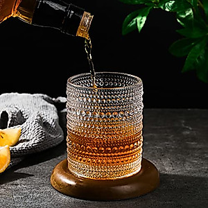 ZMOWIPDL Vintage Glassware Drinking Glasses Set of 6,12 oz Hobnail Glass Cups,Embossed Clear Water Tumbler,for Beer,Cocktail,Whiskey,Juice and Various Mixed Drinks- 1 Cleaning Brush