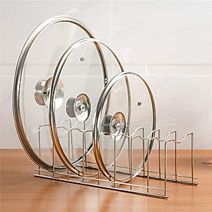blitzlabs Pan Pot Lid Holder Rack Organizer Lid and Pot Organizer Plate Holder for Kitchen Organizer for Plates, Cutting Boards, Bakeware, Cooling, Pots & Pans, Serving Trays, Stainless Steel