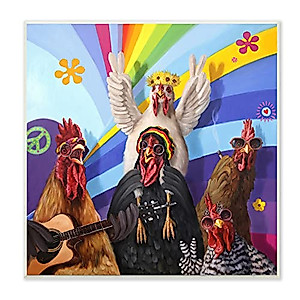 Stupell Industries Hippy Chicken Birds Singing Guitar Instrument Smoking Rainbows, Design by Lucia Heffernan
