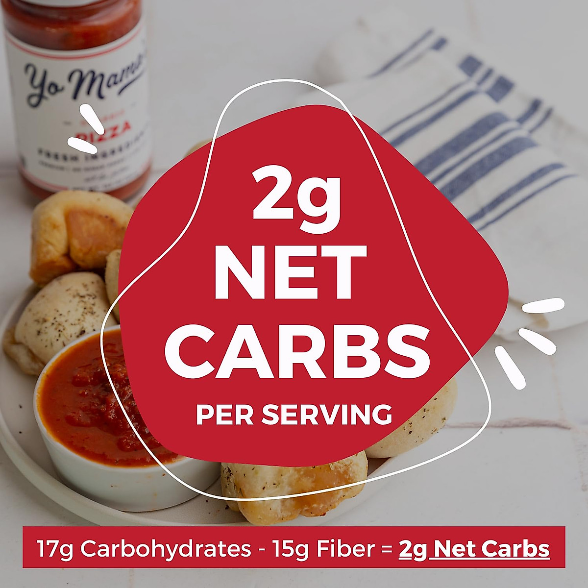 Yo Mama's Keto Pizza Sauce & Keto Pizza Crust Bundle - Just 2g Net Carbs Per Serving - The Easy Keto Pizza Night Kit - Incredible Pizza Taste and Texture - Low Carb - Zero Added Sugar - Non-GMO Sourced (One 12.5 oz. Jar Yo Mama's Pizza Sauce, One Pouch Mo