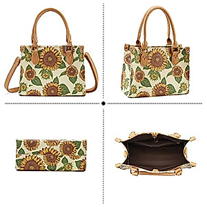 Small Tote Bags for Women Square Shape Handbags Double Top Handles Purses with Strawberry Print and Removable Shoulder Strap (Yellow Sunflower)