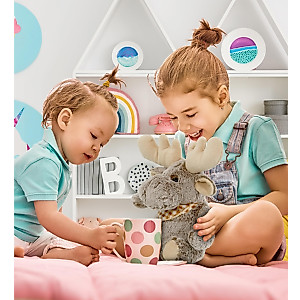 DolliBu Brown Sitting Moose Plush - Super Soft Moose Stuffed Animal, Wildlife Stuffed Moose Plush Toy, Cute Stuffed Animal for Boys and Girls, Plush Moose Gift for Baby, Kids, and Adults - 11 Inches